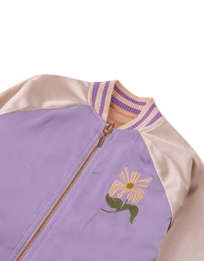 LEIGHTON VARSITY JACKET WITH FLOWER EMBROIDERY – Gingersnaps