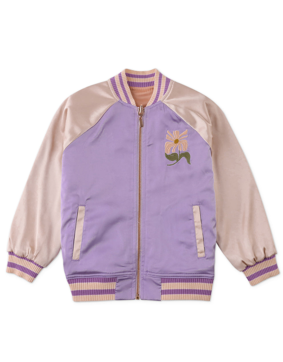 LEIGHTON VARSITY JACKET WITH FLOWER EMBROIDERY – Gingersnaps