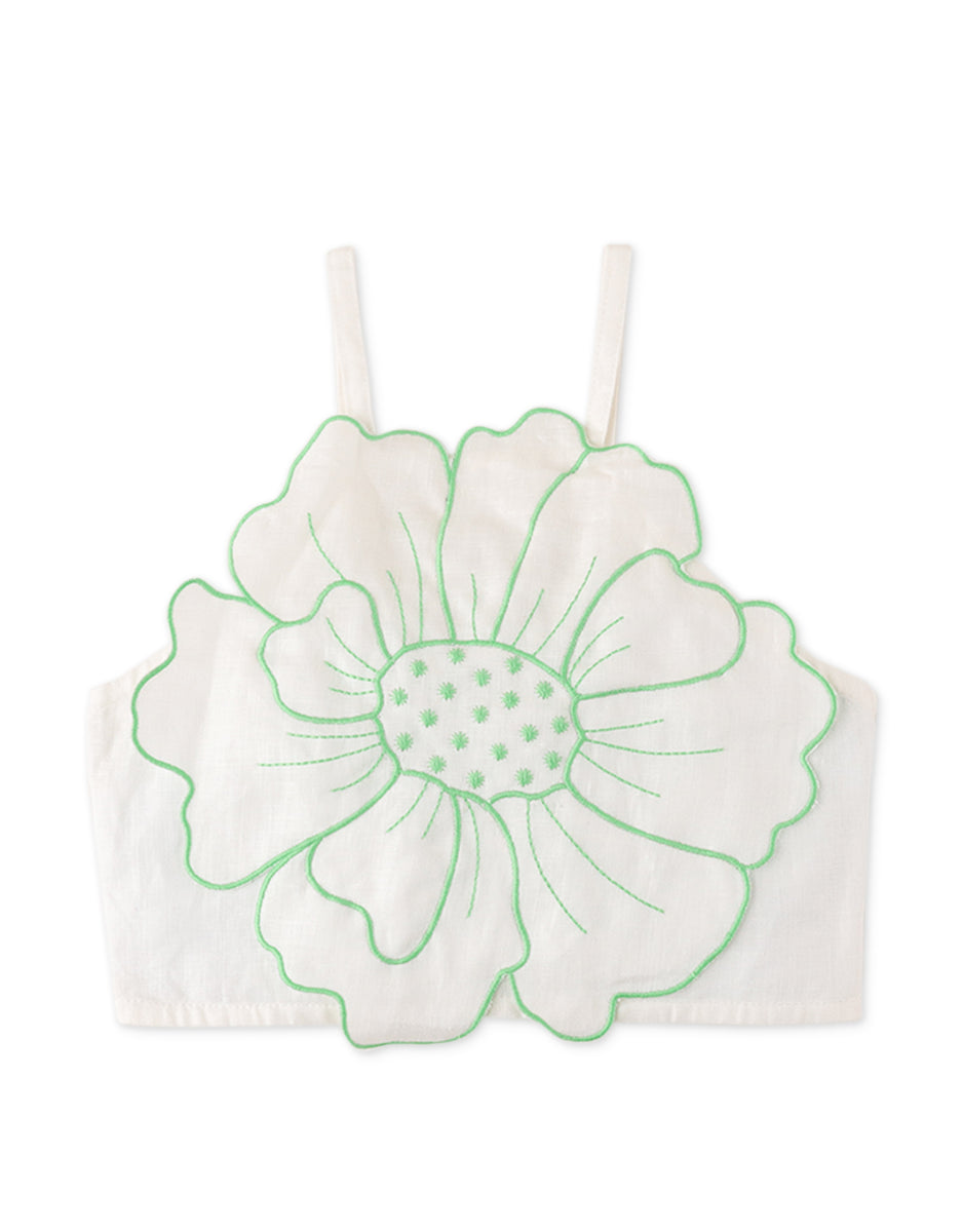 GIRLS LINEN TOP WITH BIG FLORAL APPLIQUE– Gingersnaps