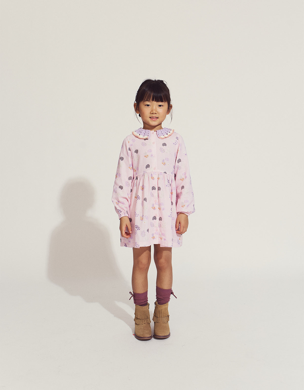 SADIE LONG SLEEVES DRESS PURPLEFIELD WITH CROCHET COLLAR – Gingersnaps